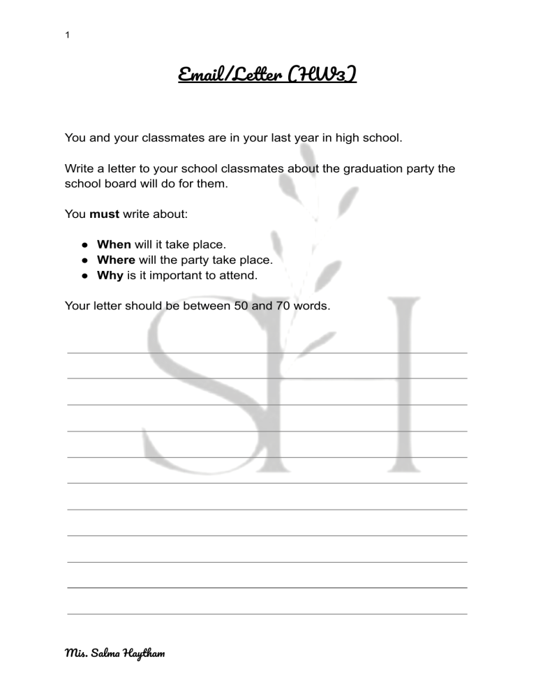 Graduation Party Letter: High School Writing Assignment