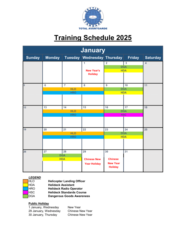 Training Schedule 2025: HLO, HDA, HRO, DGA Courses