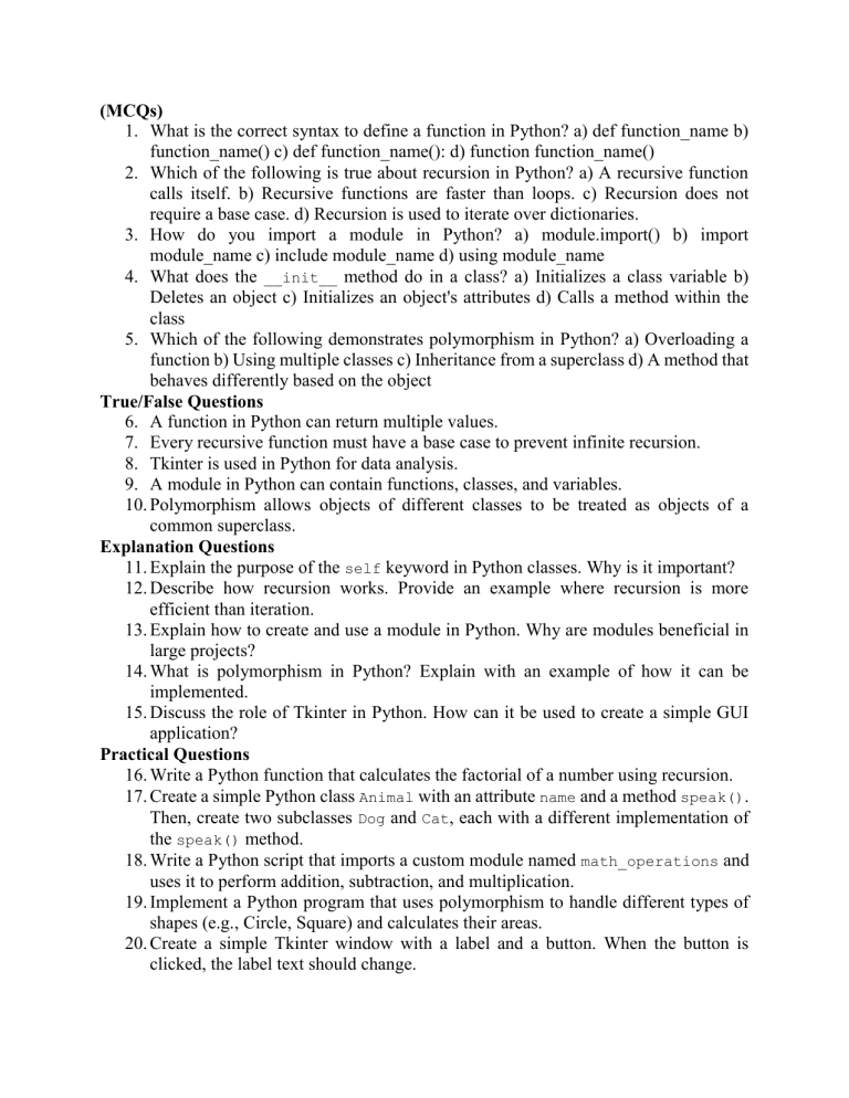 Python Programming Exam Questions and Answers