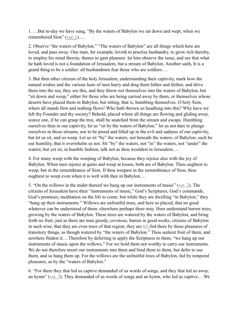 Biblical Commentary: Psalm 137 - By the Waters of Babylon Interpretation
