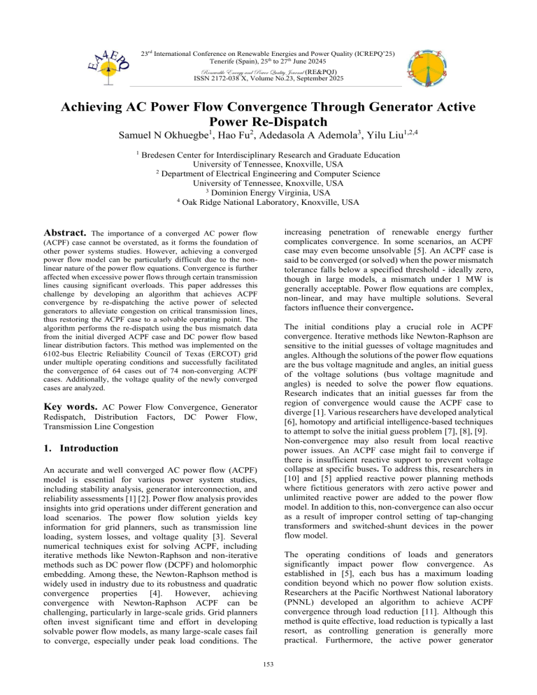 AC Power Flow Convergence via Generator Redispatch for Power Quality