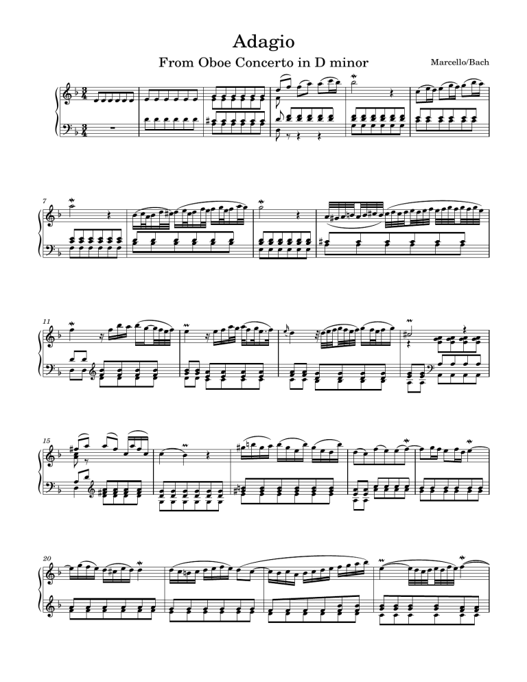 Adagio from Oboe Concerto in D minor - Marcello/Bach Piano Score
