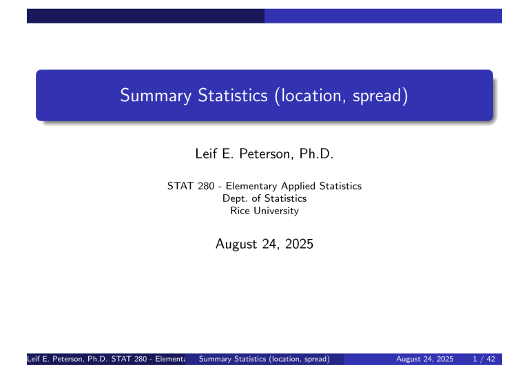 Summary Statistics: Location & Spread - College Level