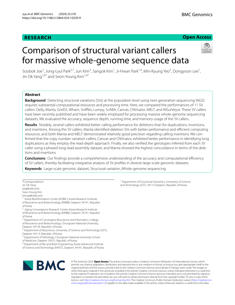Comparison of Structural Variant Callers for Whole-Genome Sequencing