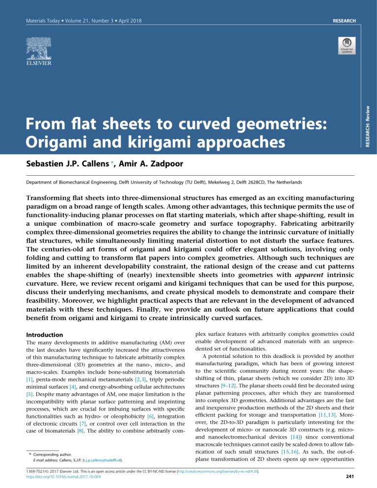 Origami & Kirigami for Curved Geometries: A Materials Science Review