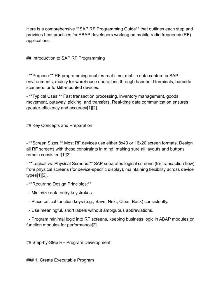 Sap Rf Programming Guide Abap Development Best Practices