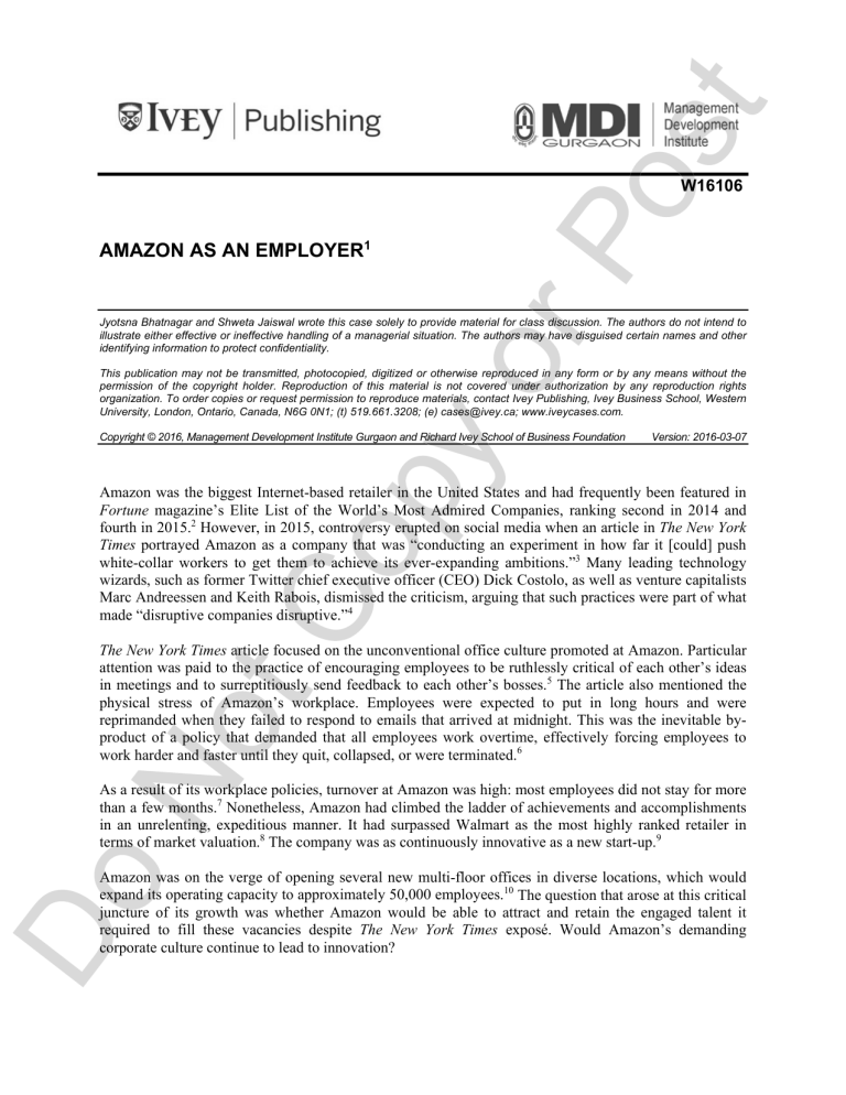 Amazon as an Employer: A Case Study