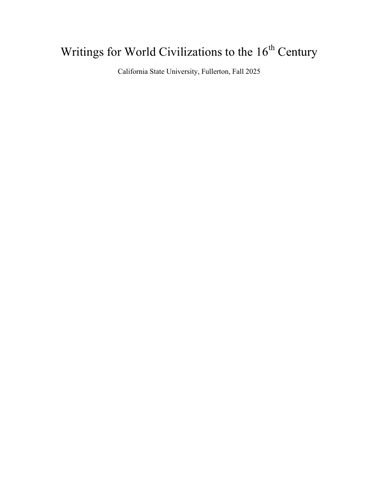 World Civilizations Readings: Ancient to 16th Century