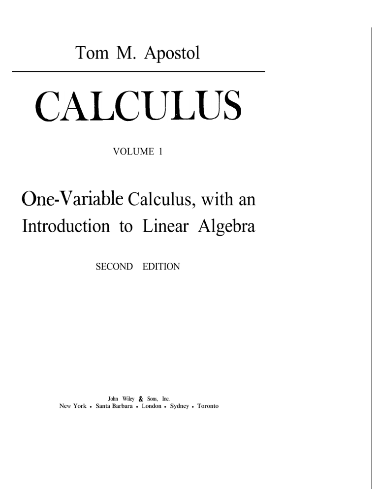 Calculus, Vol. 1: One-Variable Calculus & Linear Algebra