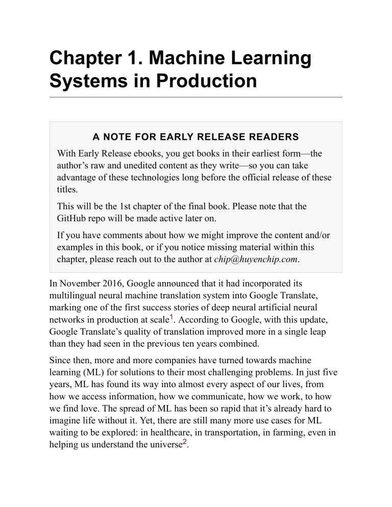 Machine Learning Systems in Production: Chapter 1
