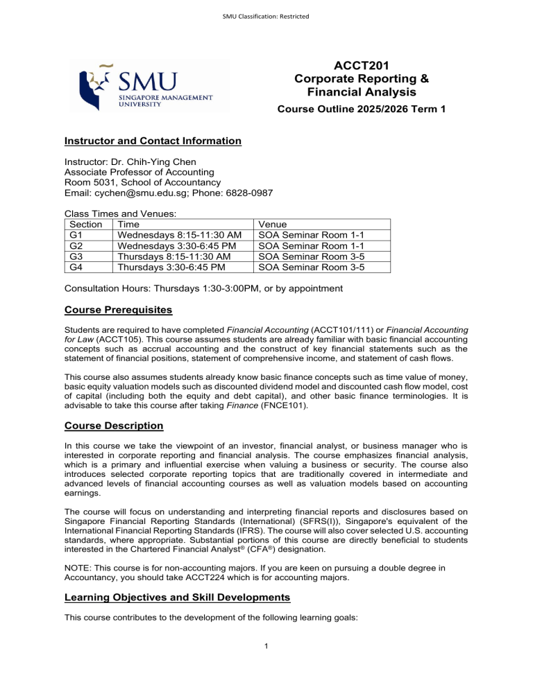 ACCT201 Corporate Reporting & Financial Analysis Course Outline