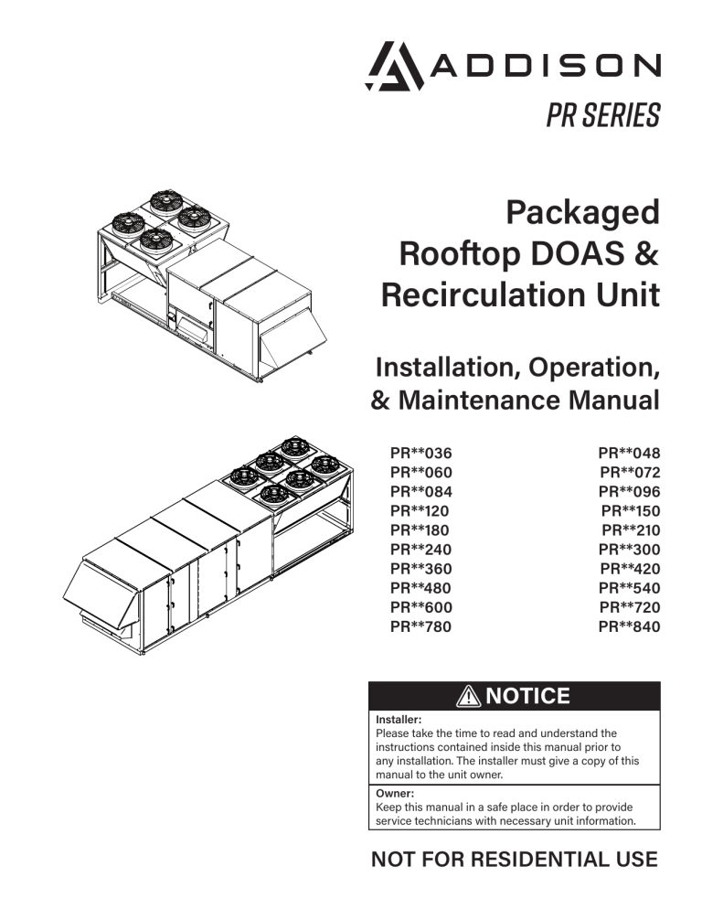 PR Series Rooftop DOAS & Recirculation Unit Manual | Installation ...
