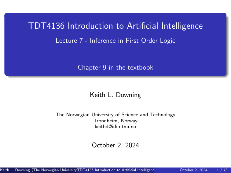 TDT4136 Introduction to AI: Inference in First Order Logic Lecture