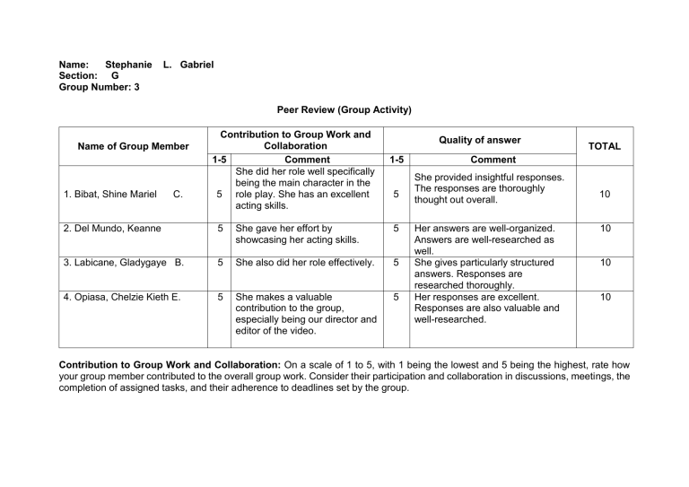 Peer Review Form: Group Activity Evaluation & Collaboration