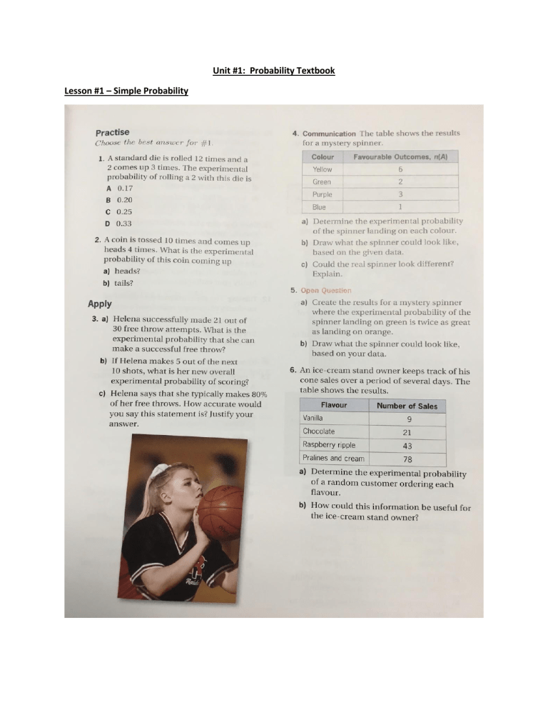 Probability Textbook: Lesson 1 - Simple Probability Exercises
