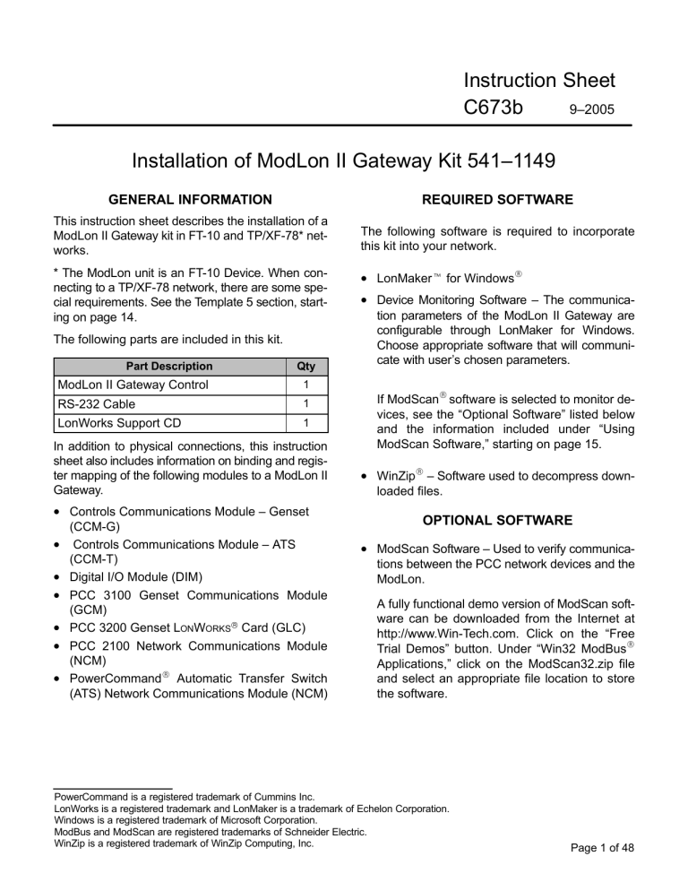 ModLon II Gateway Installation: LonWorks & ModBus Network Setup