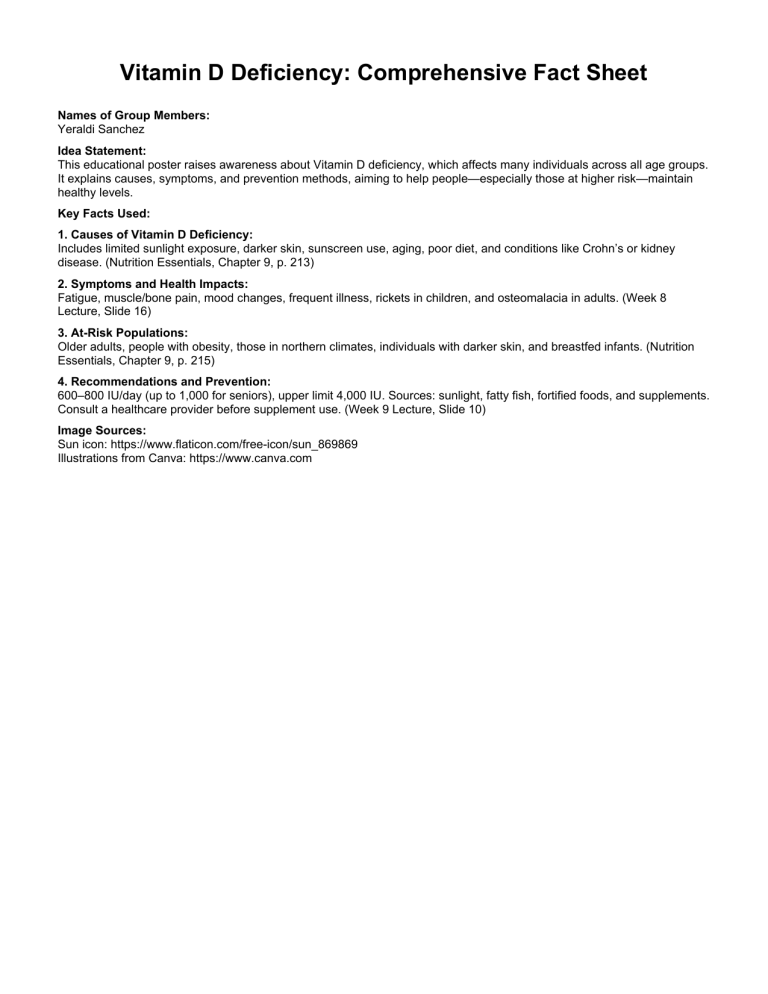 Vitamin D Deficiency Fact Sheet: Causes, Symptoms, Prevention
