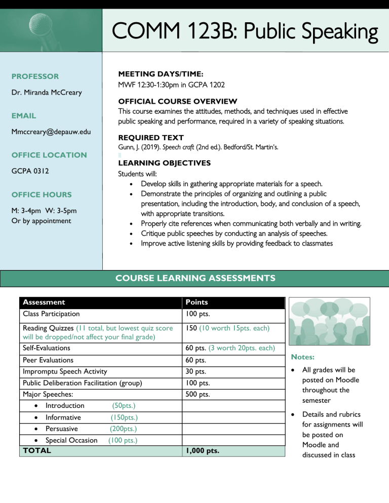 COMM 123B Public Speaking Syllabus - DePauw University