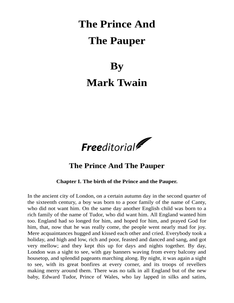 The Prince And The Pauper by Mark Twain - Chapters 1 & 2