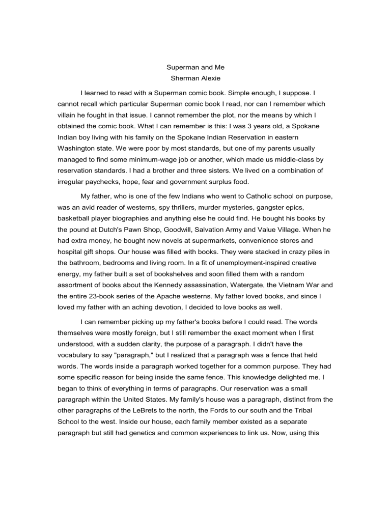 Superman and Me by Sherman Alexie: Reading, Identity & Reservation Life