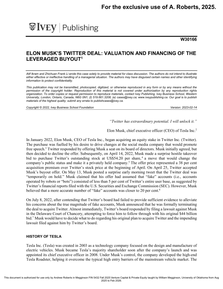 Elon Musk's Twitter Deal: Valuation & Financing of LBO Case Study