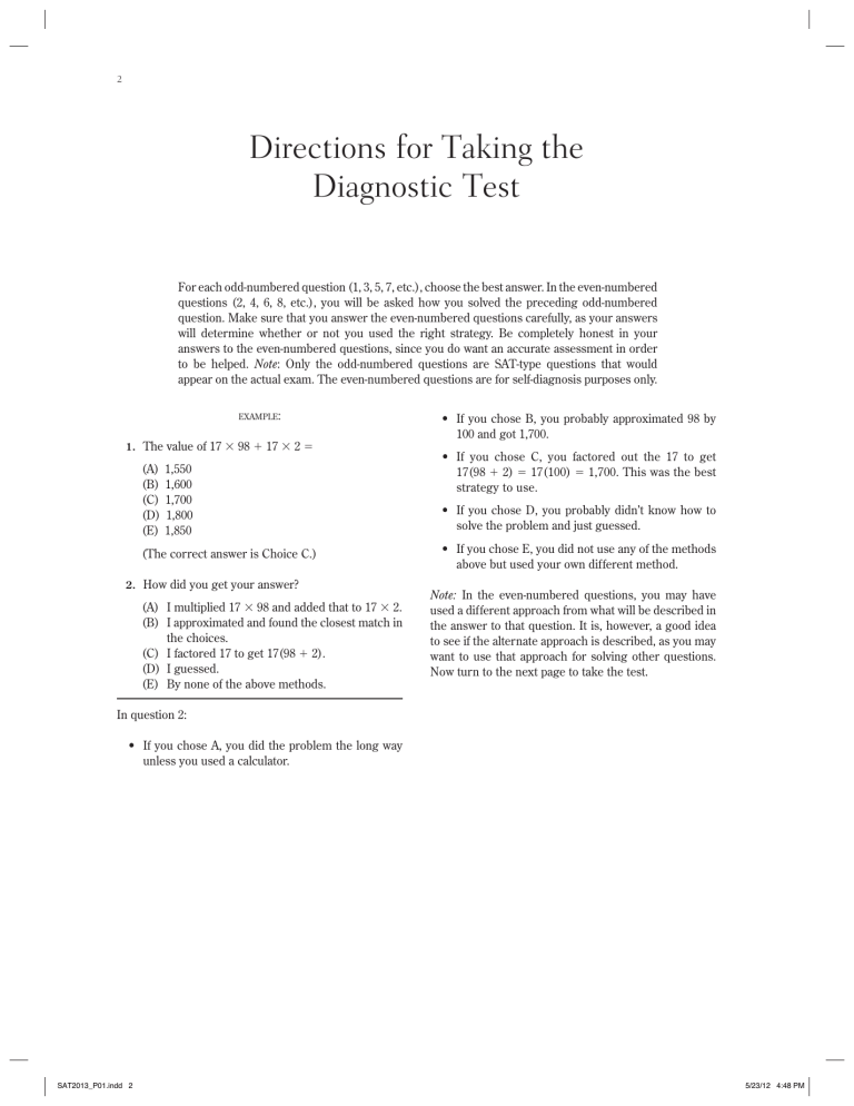 SAT Diagnostic Test: Verbal & Math Strategy Assessment