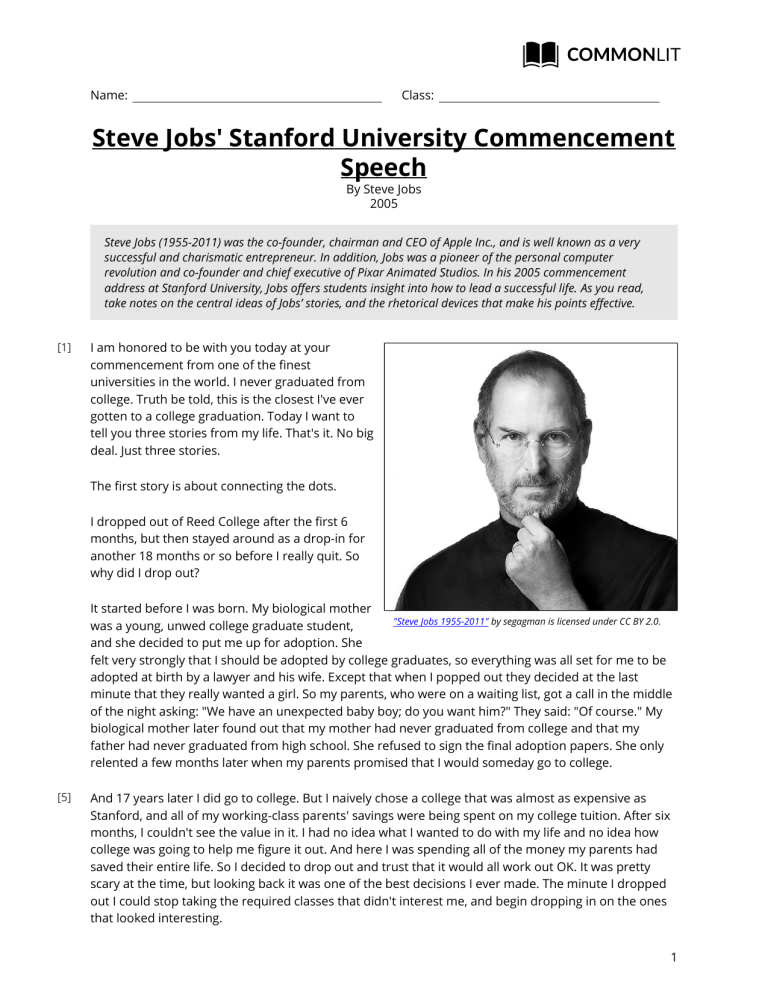 Steve Jobs' Stanford Commencement Speech: Connecting Dots, Love, Loss