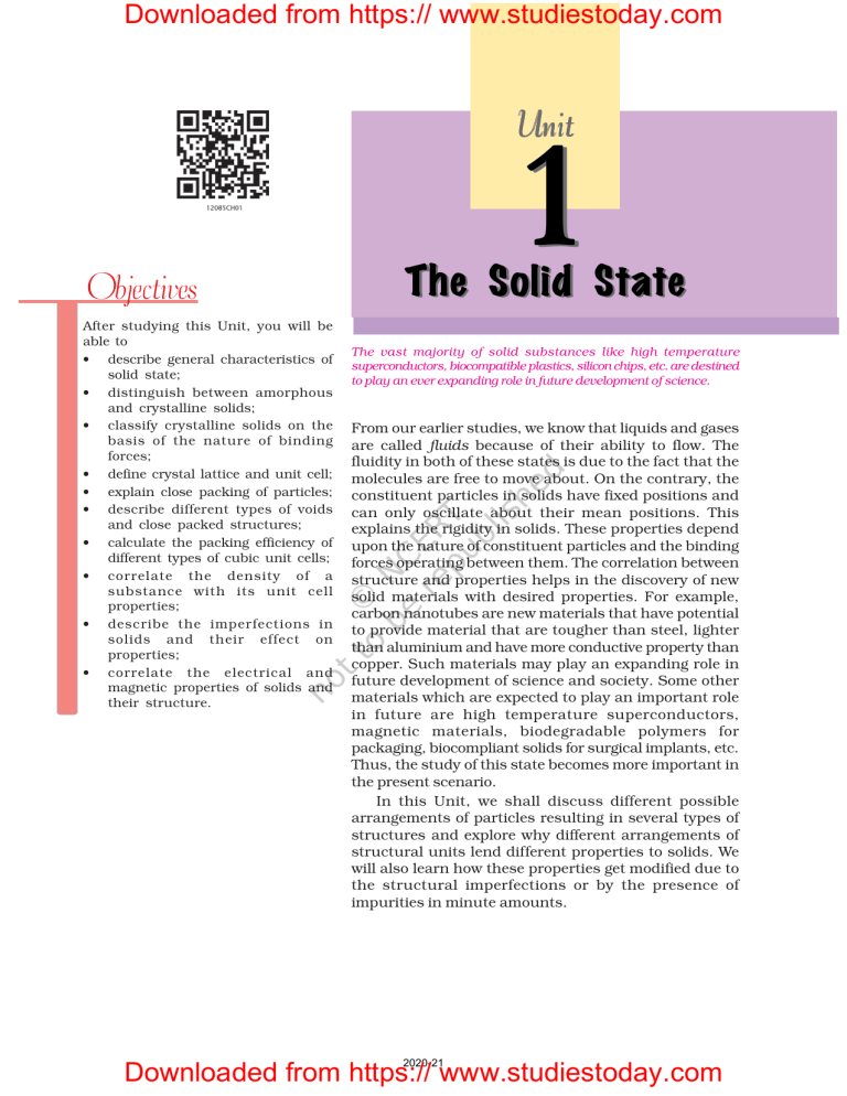 The Solid State: Chemistry Textbook Excerpt