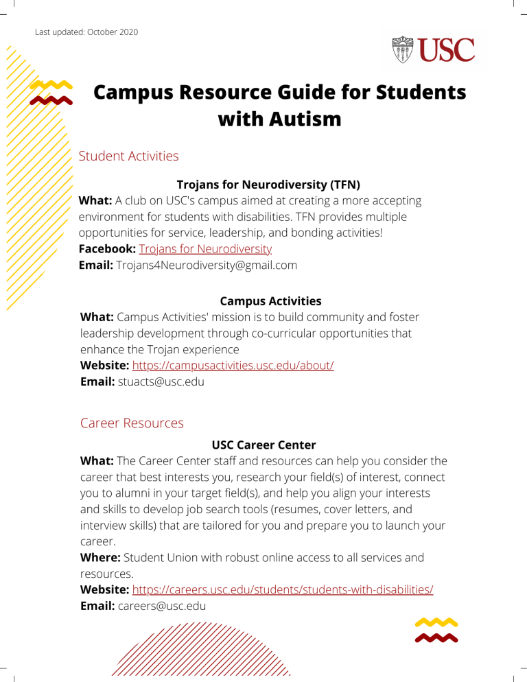 USC Campus Resource Guide for Students with Autism | Support Services