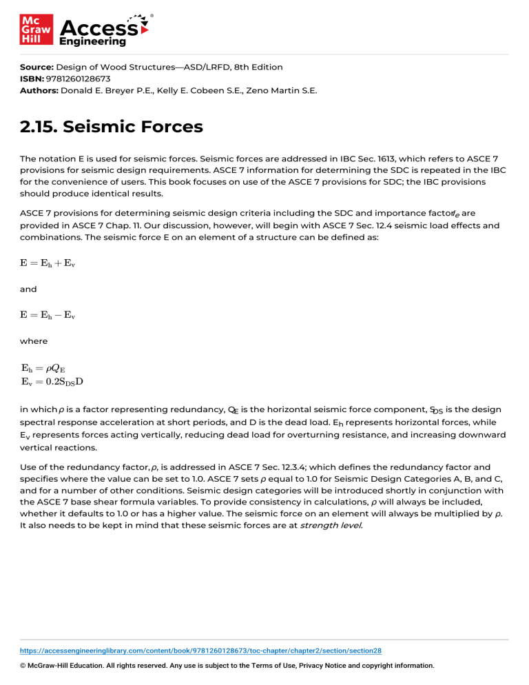 Seismic Forces in Wood Structures: ASCE 7 Design & Redundancy Factor