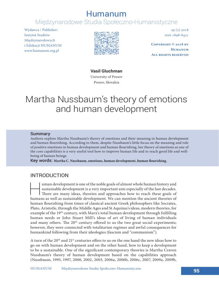 Martha Nussbaum's Theory of Emotions and Human Development