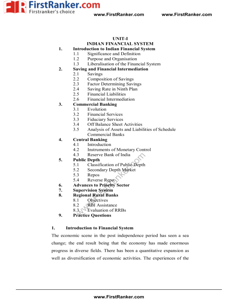 Indian Financial System: Introduction, Savings, Banking & Monetary Control