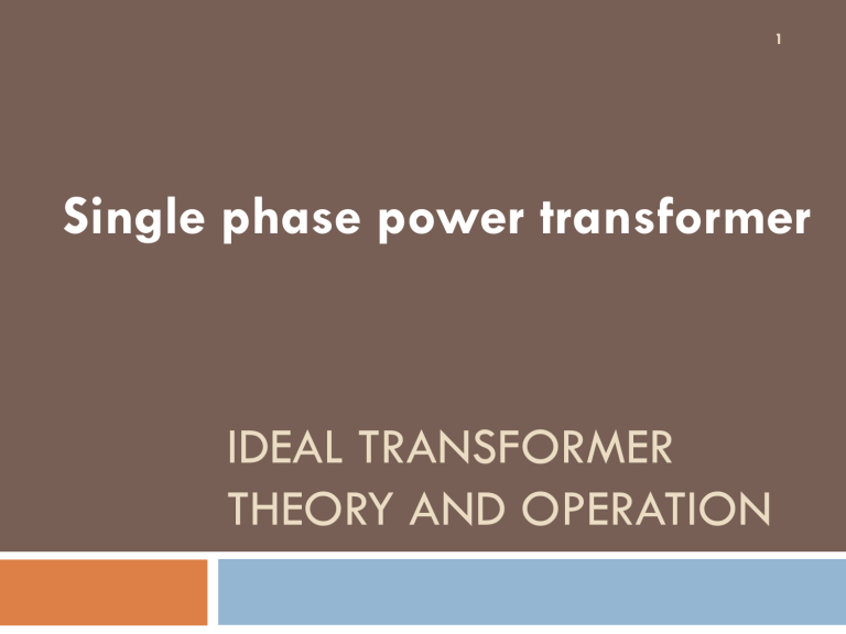 Single Phase Power Transformer: Ideal & Non-Ideal Theory & Operation