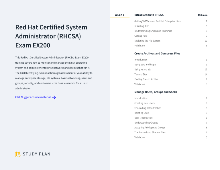 RHCSA Exam EX200 Study Plan: Red Hat System Administrator Training