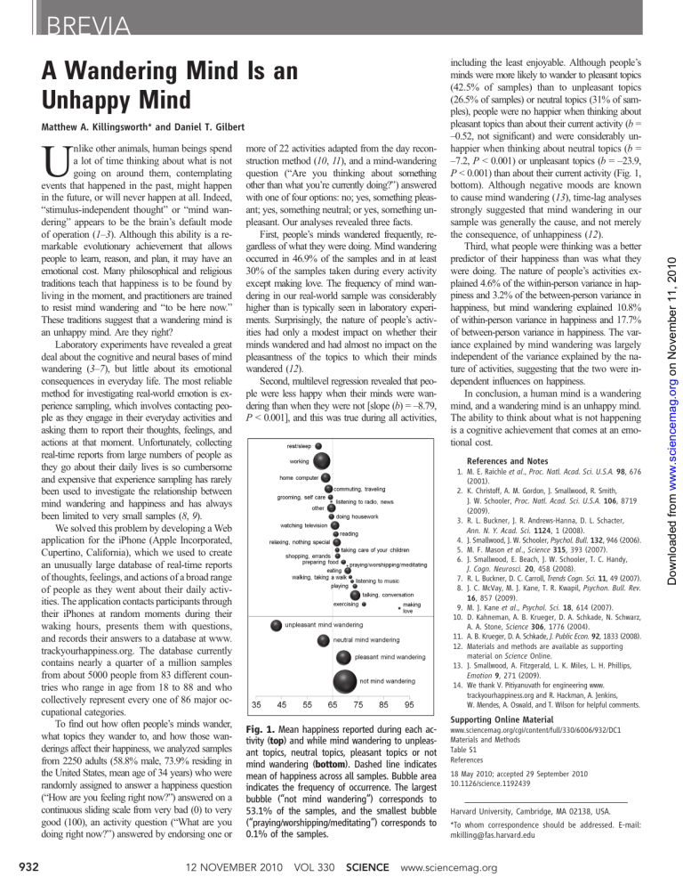 Mind Wandering and Happiness: A Scientific Study