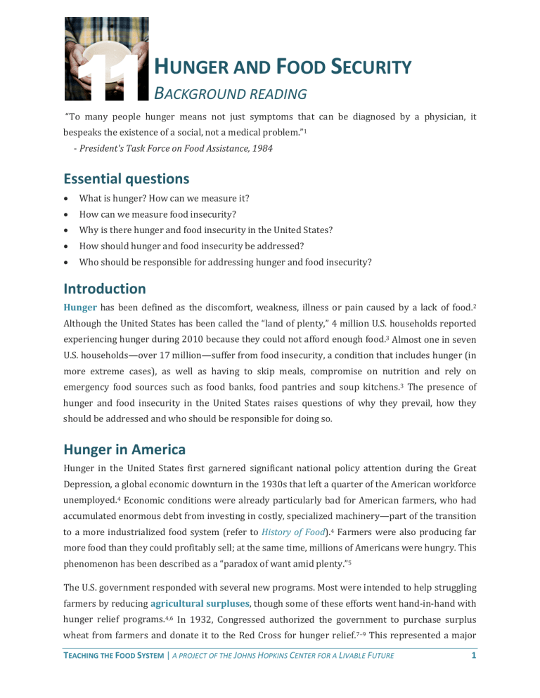 Understanding Hunger & Food Security in the US: A Background Reading
