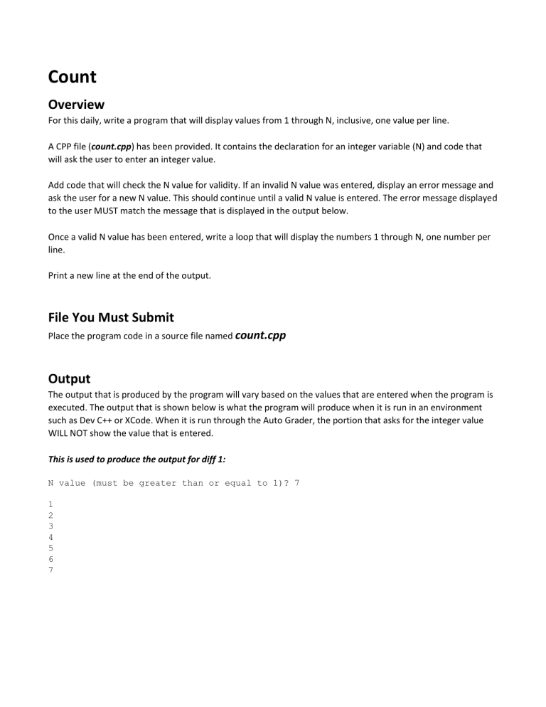 C Programming Assignment Count 1 To N With Input Validation