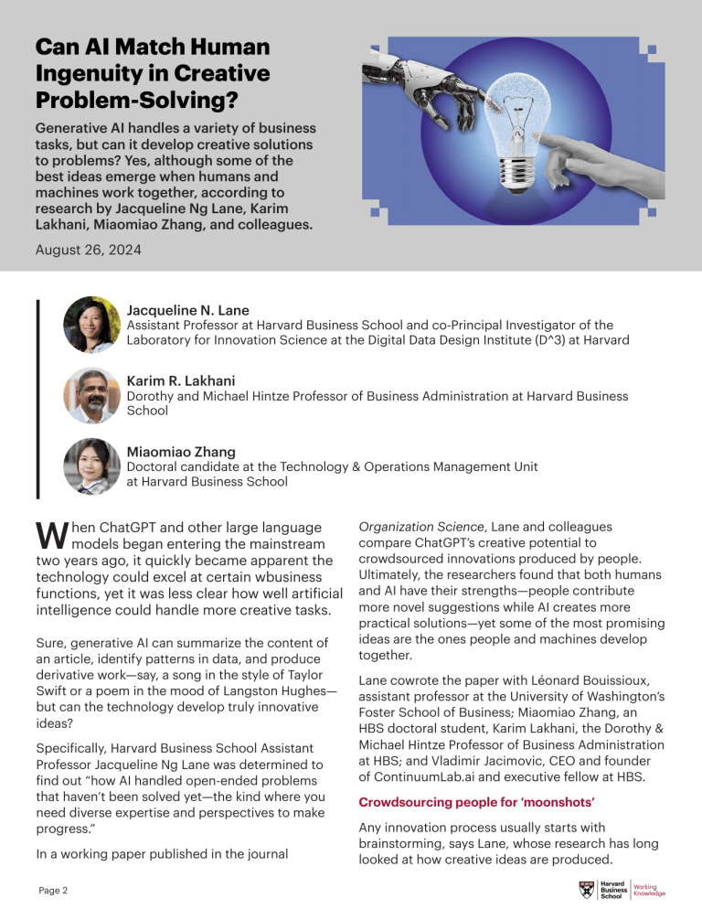 AI & Human Ingenuity in Creative Problem-Solving: Research Insights