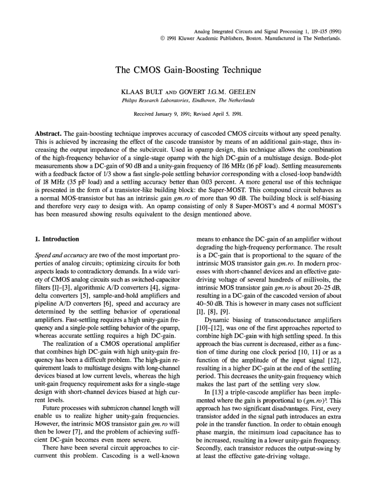 The CMOS Gain-Boosting Technique: High-Performance Analog Circuits