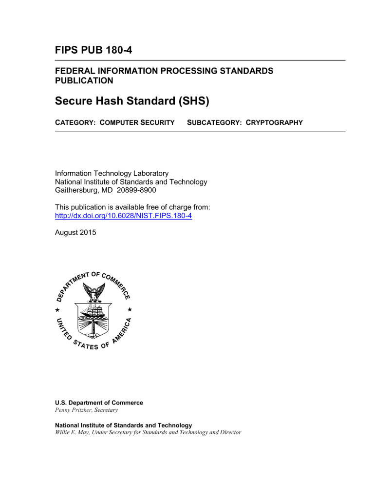 Secure Hash Standard (SHS) FIPS PUB 180-4