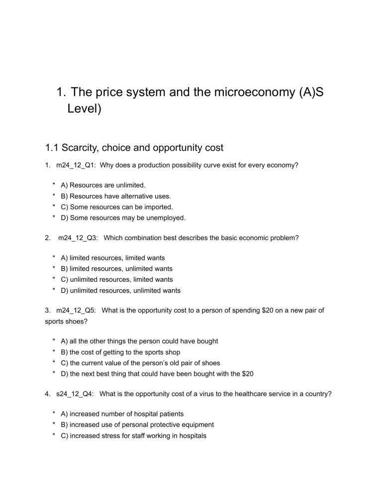 Economics Exam Questions: Microeconomics & Scarcity