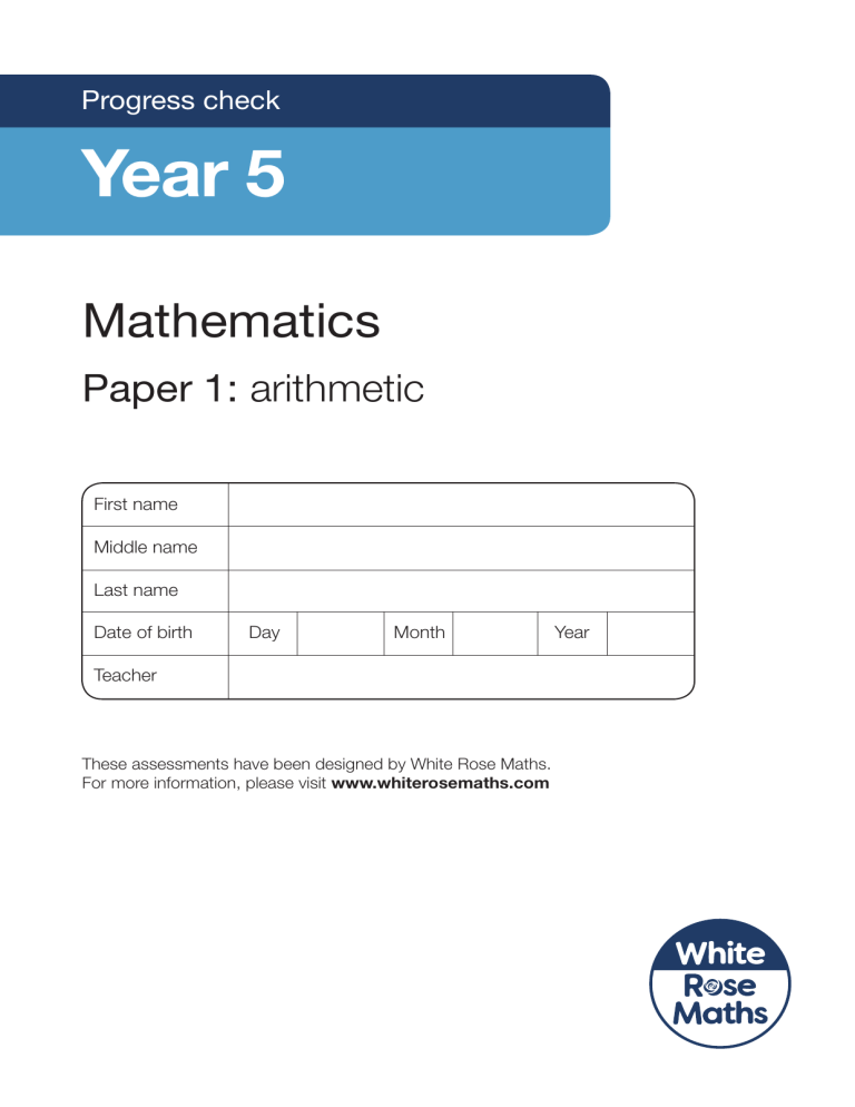 Year 5 Arithmetic Test - Paper 1