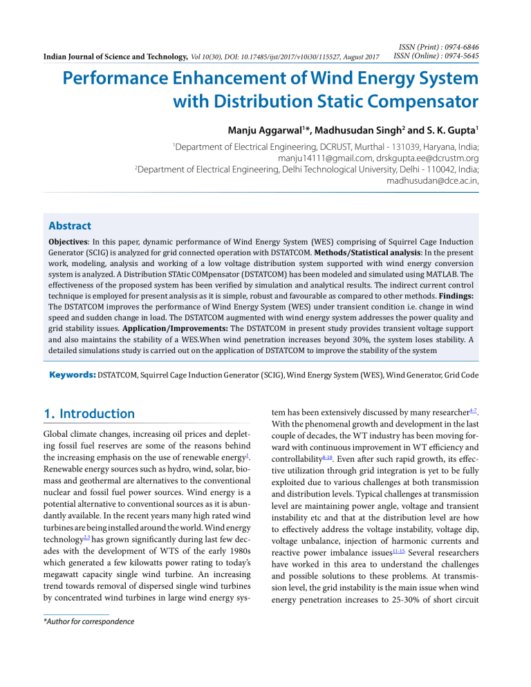 Wind Energy System Enhancement with DSTATCOM