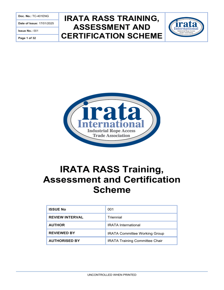 IRATA RASS Training, Assessment & Certification Scheme