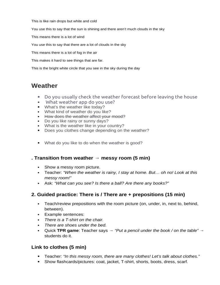 Weather, Clothes & Seasons ESL Lesson Plan for Kids