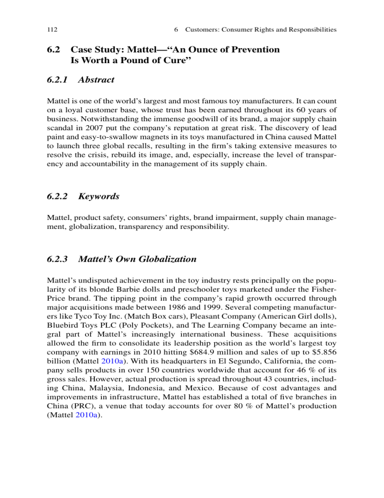 Mattel's 2007 Recall: A Supply Chain Case Study