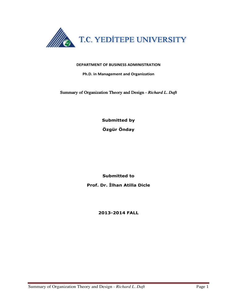 Organization Theory & Design Summary - Richard L. Daft (PhD Management)