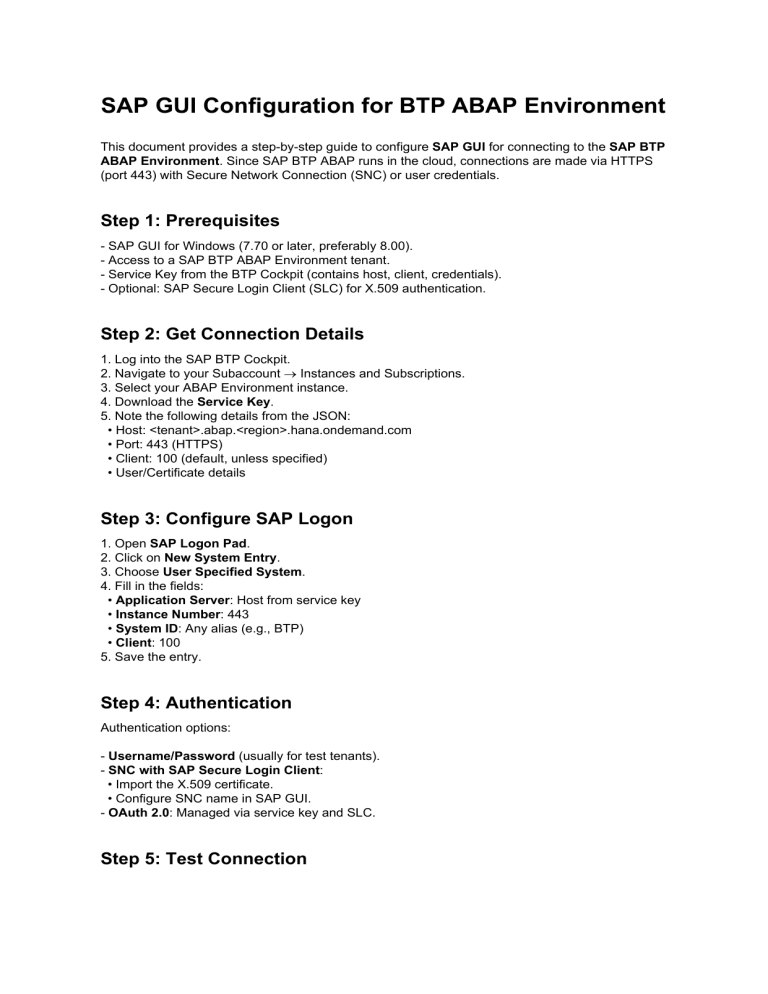 SAP GUI Configuration for BTP ABAP Environment: Step-by-Step Guide