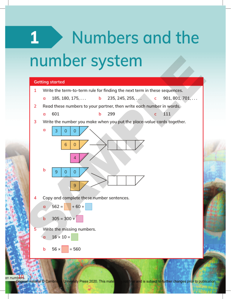 Numbers and the Number System: Sequences, Place Value, Negative Numbers