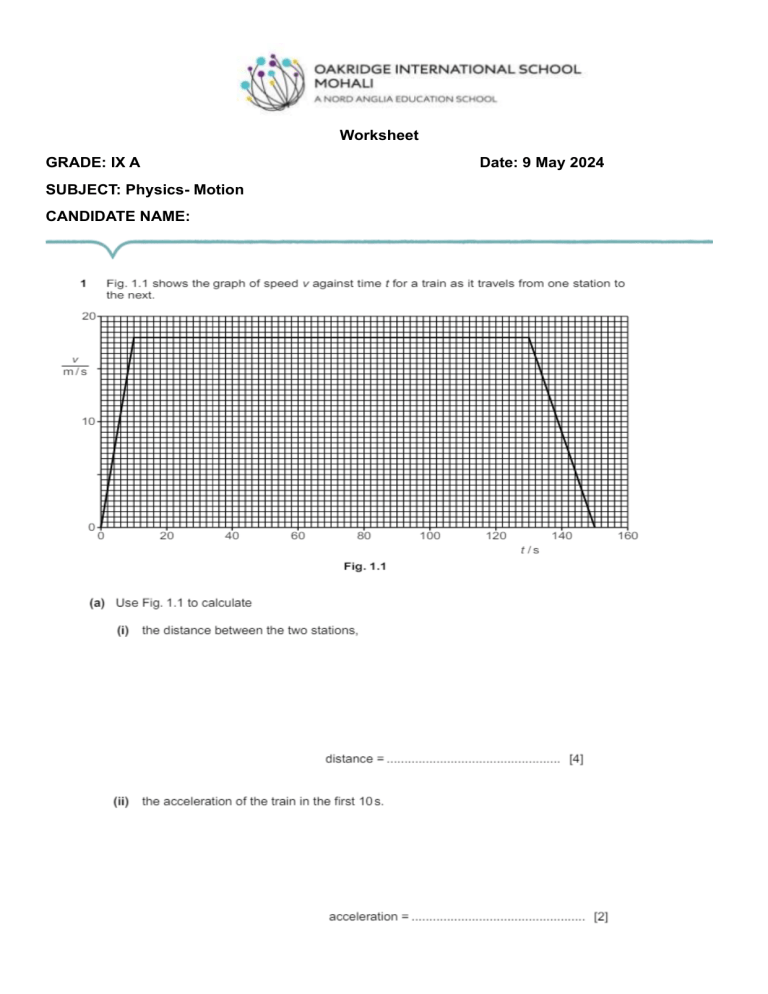 Physics Motion Worksheet: Speed-Time Graphs, Distance & Acceleration